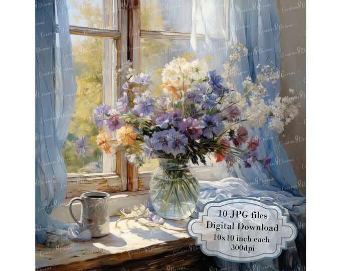 4 Rustic Window View Pages Digital Art Cozy Aesthetic With Coffee and ...