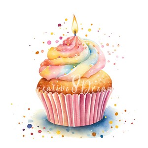 Birthday Cupcake Vol.2 Clipart Bundle- 10 High Quality Watercolor Jpgs ...