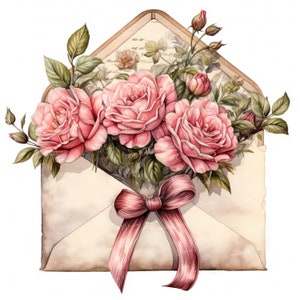 Vintage Love Letters With Roses Clipart Bundle- 10 High Quality ...