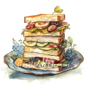 Veggie Sandwich Clipart Bundle- 10 High Quality Watercolor Jpgs- Vegan ...