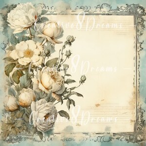 Vintage Page With White Roses Clipart Bundle- 10 High Quality ...