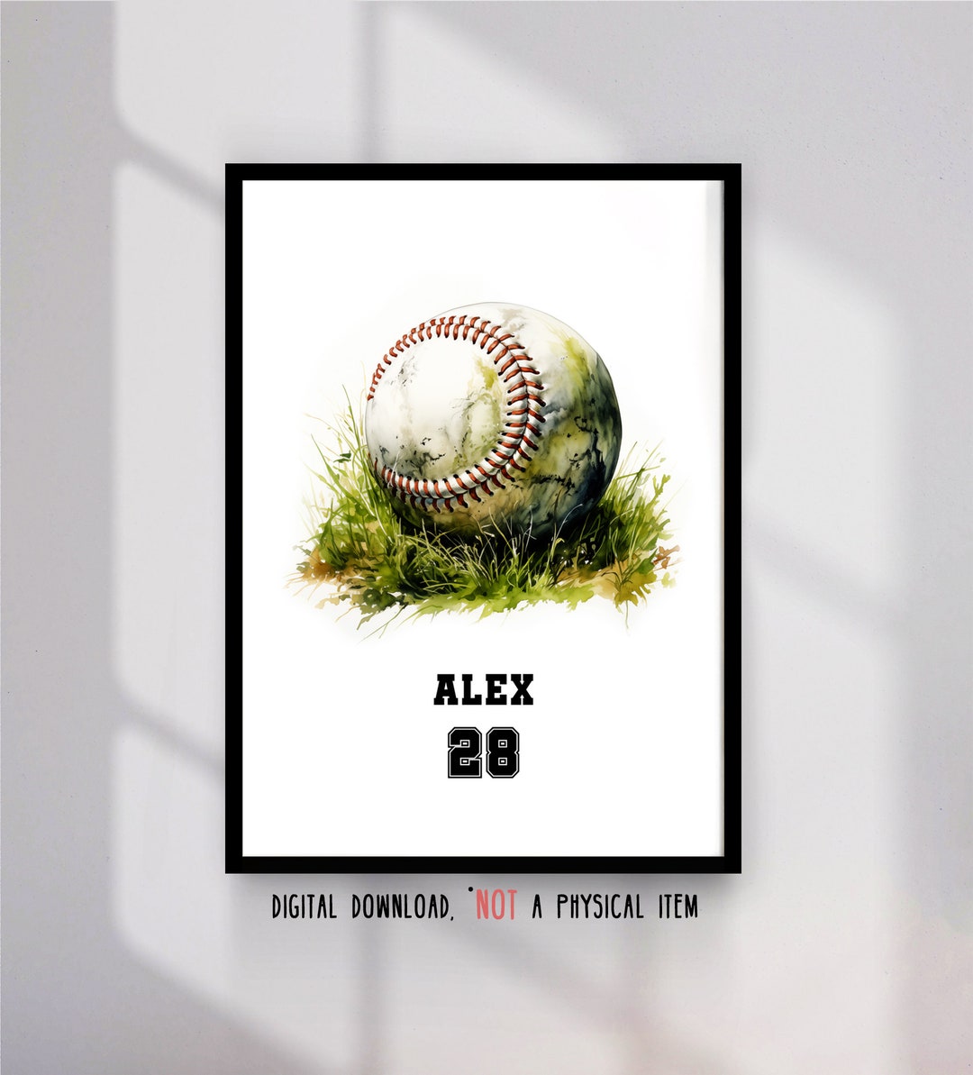 Watercolor Baseball Ball Art Personalized Custom Name and Number Sport ...