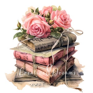 Vintage Newspapers With Pink Ribbon and Roses Clipart Bundle- 10 High ...