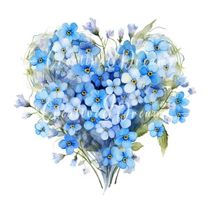 Heart Shaped Bouquet of Forget Me Not Flowers JPG Clipart Bundle ...