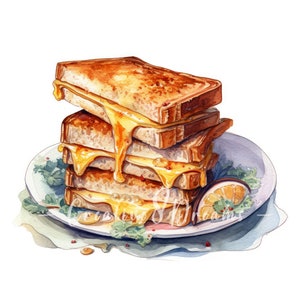 Grilled Cheese Sandwiches Clipart Bundle- 10 High Quality Watercolor ...