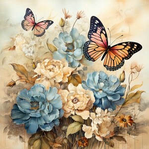 Shabby Chic Butterfly With Flowers JPG Clipart Bundle- Digital Download ...