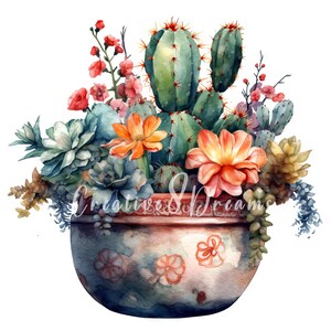 Cactus in Flower Pot Clipart Bundle- 10 High Quality Watercolor Jpgs ...
