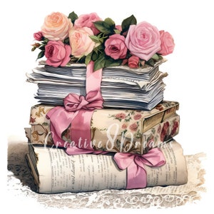 Vintage Newspapers With Pink Ribbon and Roses Clipart Bundle- 10 High ...