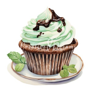 Chocolate Mint Cupcake Clipart Bundle- 10 High Quality Watercolor Jpgs ...