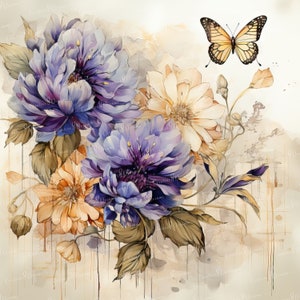 Shabby Chic Butterfly With Flowers JPG Clipart Bundle- Digital Download ...