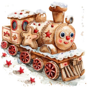 Adorable Gingerbread Train Clipart Bundle- 10 High Quality Watercolor ...