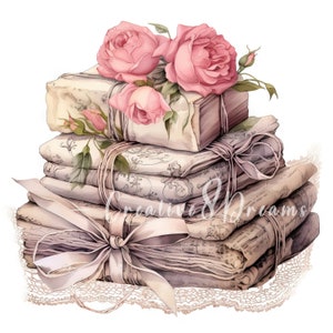 Vintage Newspapers With Pink Ribbon and Roses Clipart Bundle- 10 High ...