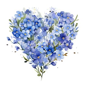 Heart Shaped Bouquet of Forget Me Not Flowers JPG Clipart Bundle ...