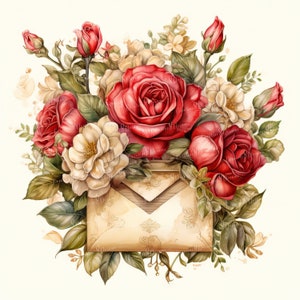 Vintage Love Letters With Roses Clipart Bundle- 10 High Quality ...