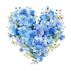 Heart Shaped Bouquet of Forget Me Not Flowers JPG Clipart Bundle ...