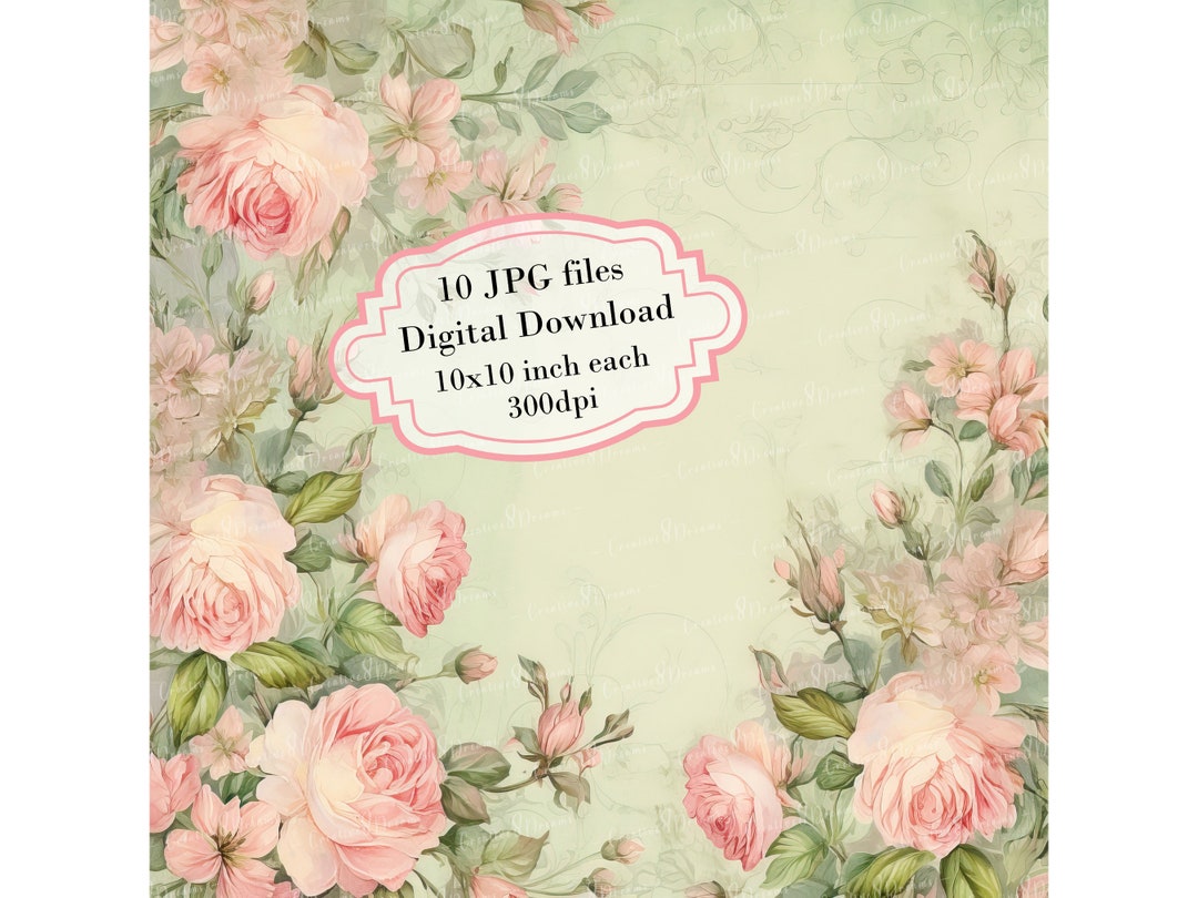 Shabby Chic Pink Sage Floral Page Clipart Bundle- 10 High Quality ...