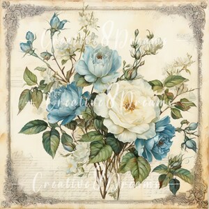 Vintage Page With White Roses Clipart Bundle- 10 High Quality ...