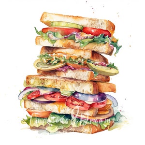 Veggie Sandwich Clipart Bundle- 10 High Quality Watercolor Jpgs- Vegan ...
