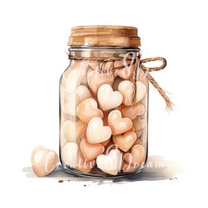 Heart Shaped Cookies in a Jar Clipart Bundle 10 High Quality Watercolor ...