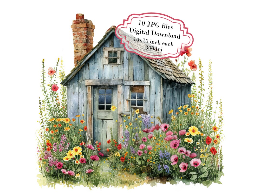 Rustic Garden Shack Clipart Bundle- 10 High Quality Watercolor Jpgs ...