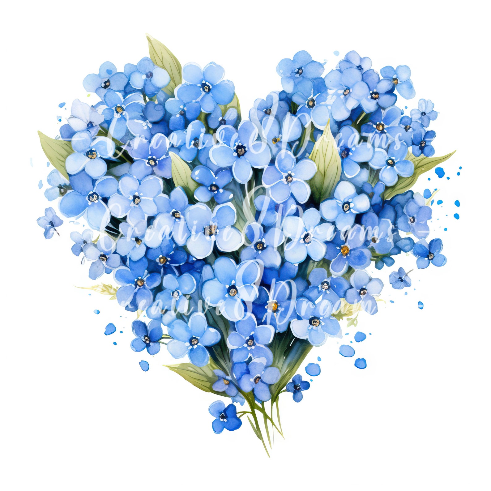 Heart Shaped Bouquet of Forget Me Not Flowers JPG Clipart Bundle ...
