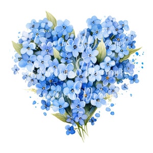 Heart Shaped Bouquet of Forget Me Not Flowers JPG Clipart Bundle ...