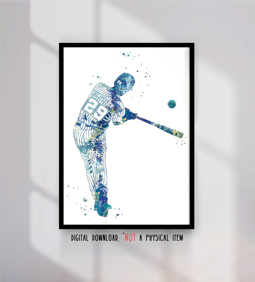 Baseball Player Art Personalized Custom Name and Number Watercolor ...