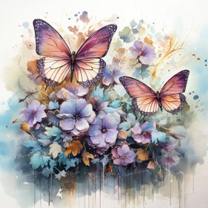 Shabby Chic Butterfly With Flowers JPG Clipart Bundle- Digital Download ...