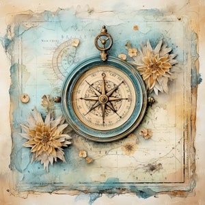 Shabby Chic Floral Compass and Map Clipart Bundle- 10 High Quality ...