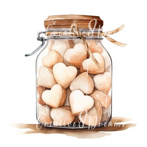 Heart Shaped Cookies in a Jar Clipart Bundle 10 High Quality Watercolor ...