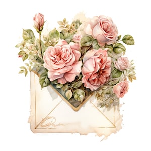 Vintage Love Letters With Roses Clipart Bundle- 10 High Quality ...