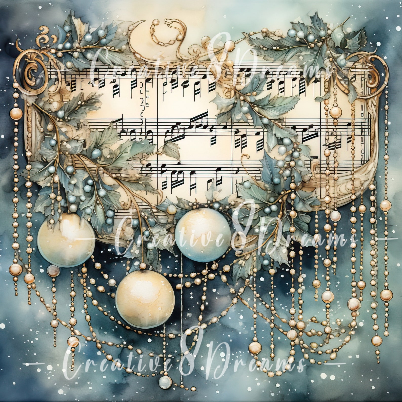 Blue Christmas Music Notes With Pearls JPG Clipart Bundle- Digital ...