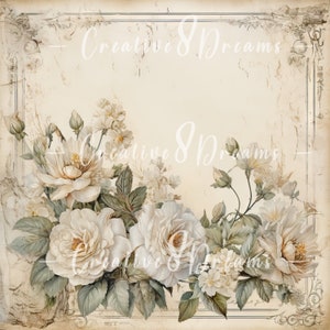 Vintage Page With White Roses Clipart Bundle- 10 High Quality ...