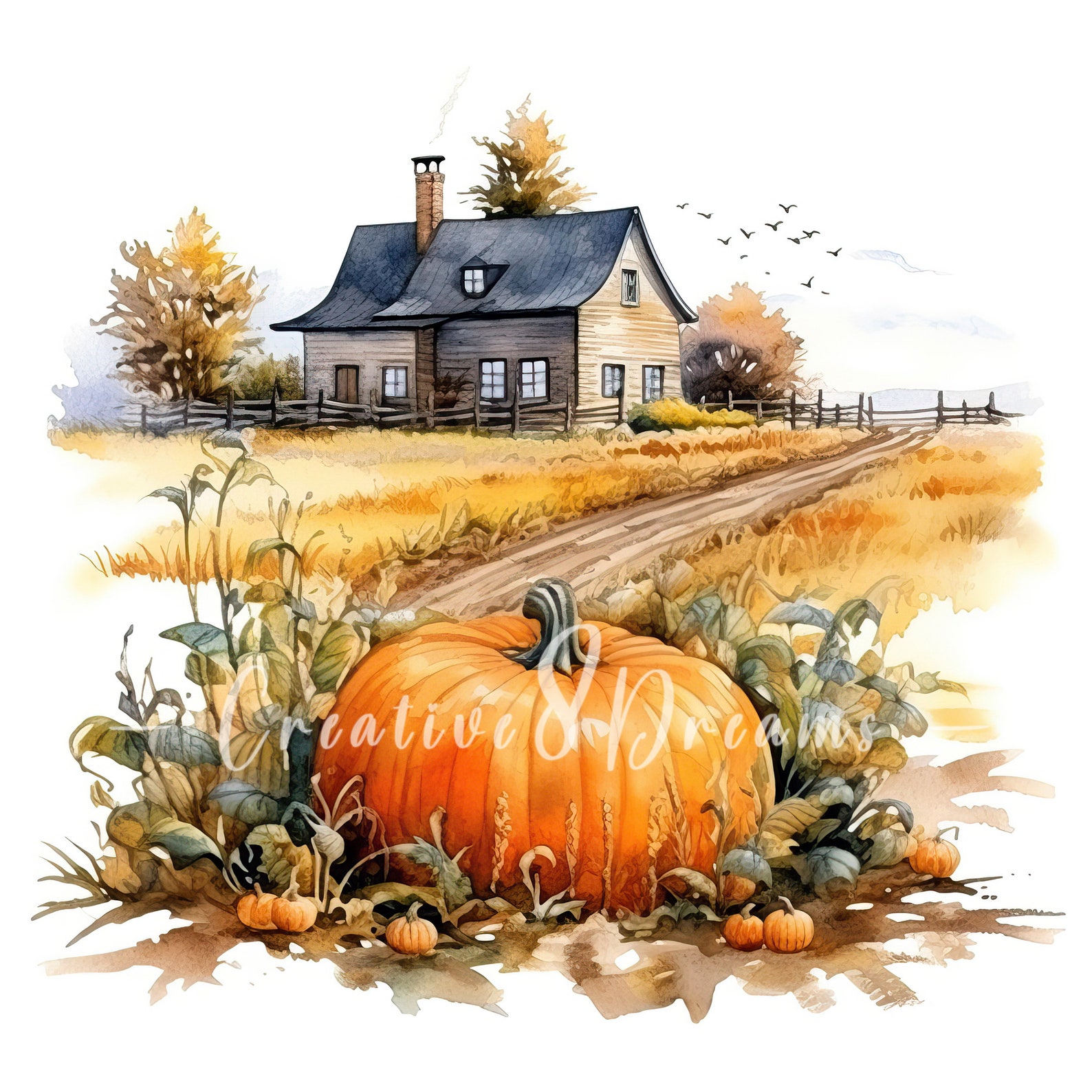Pumpkin Field With Old Farm House JPG Clipart Bundle- Digital Download ...