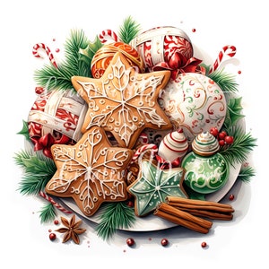 Decorative Christmas Cookies Clipart Bundle- 10 High Quality Watercolor ...