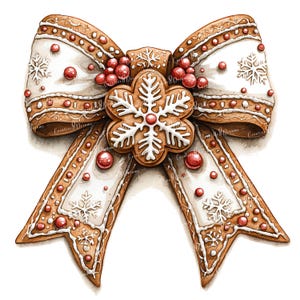Gingerbread Bow Cookie Clipart Bundle- 10 High Quality Watercolor Jpgs ...