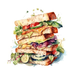 Veggie Sandwich Clipart Bundle- 10 High Quality Watercolor Jpgs- Vegan ...