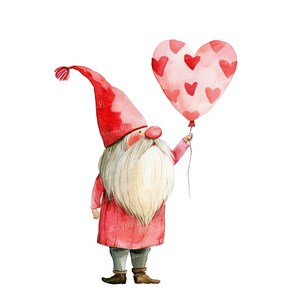 Cute Valentine's Gnome Holding Heart Shaped Balloon Clipart Bundle- 10 ...