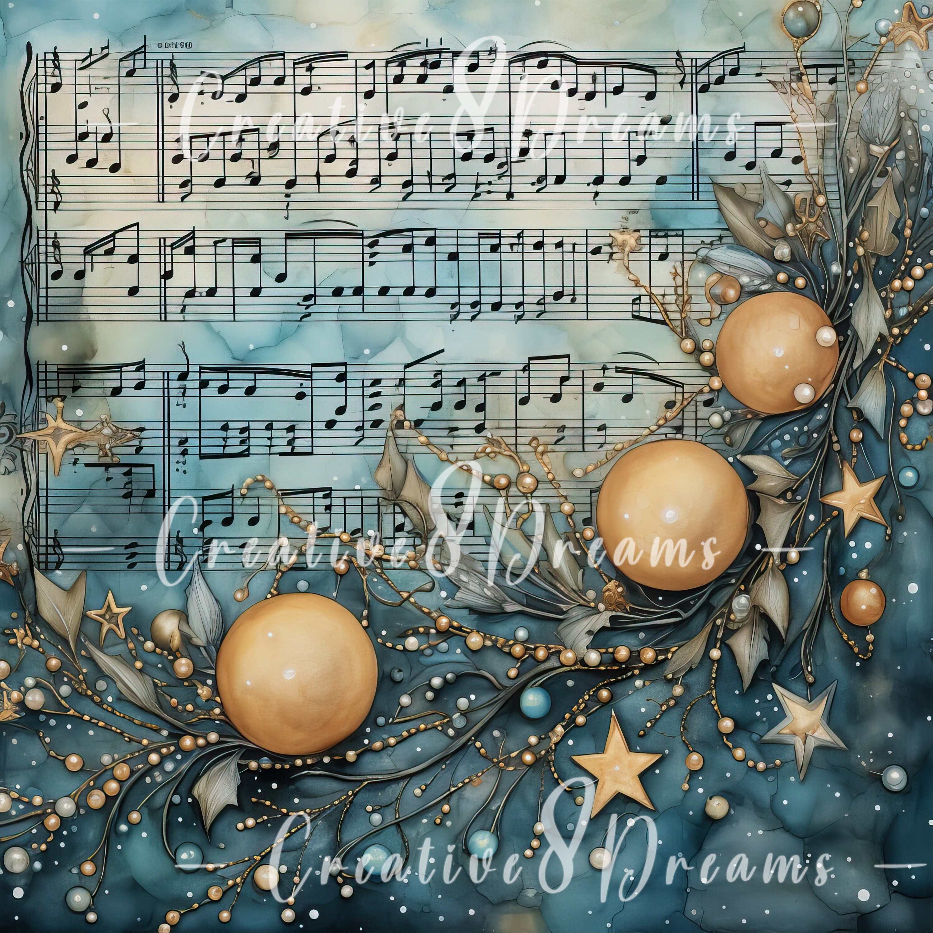 Blue Christmas Music Notes With Pearls JPG Clipart Bundle- Digital ...