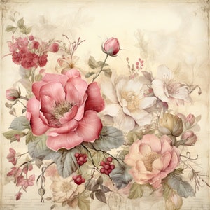 Shabby Chic Wild Roses Aged Paper Clipart Bundle- 10 High Quality ...