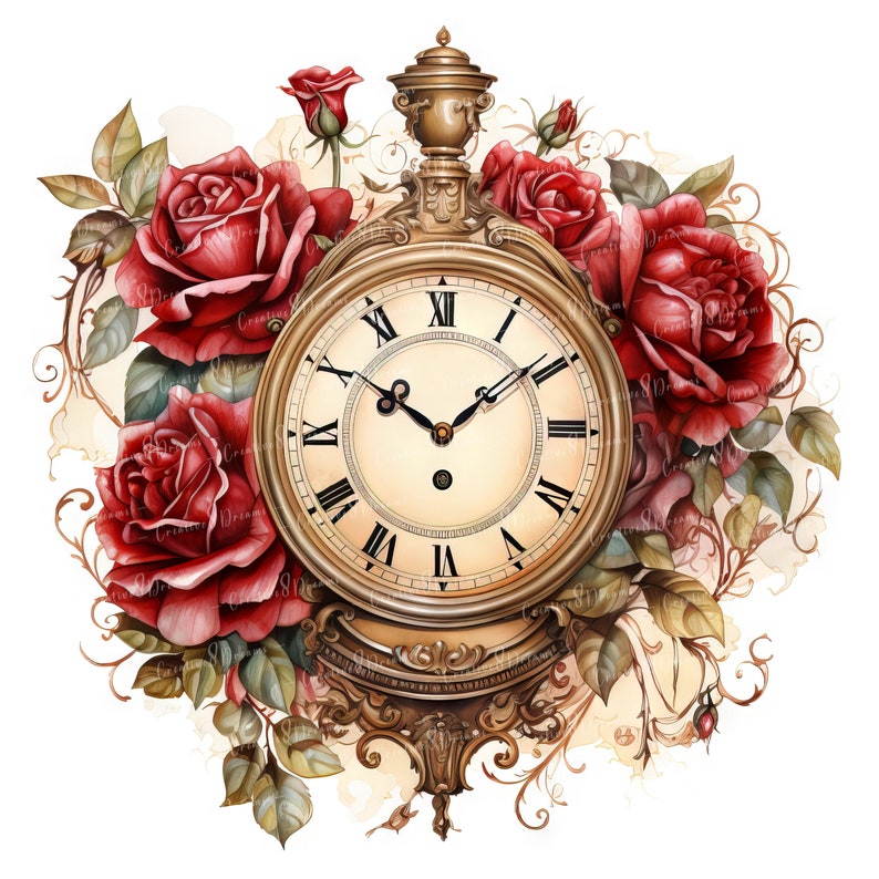 Vintage Pocket Watch With Roses JPG Clipart Bundle- Digital Download - Etsy