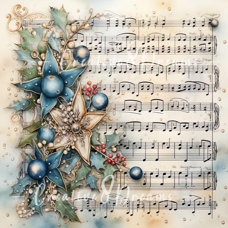 Blue Christmas Music Notes With Pearls JPG Clipart Bundle- Digital ...