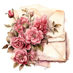 Vintage Love Letters With Roses Clipart Bundle- 10 High Quality ...