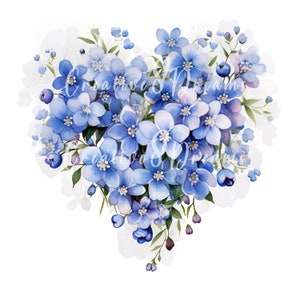 Heart Shaped Bouquet of Forget Me Not Flowers JPG Clipart Bundle ...