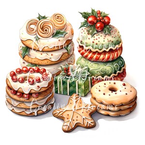 Decorative Christmas Cookies Clipart Bundle- 10 High Quality Watercolor ...