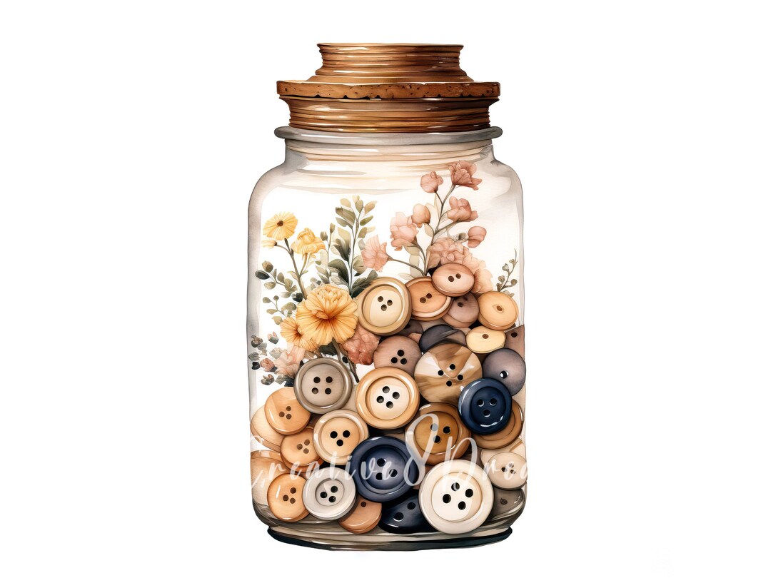 Vintage Sewing Buttons in a Jar Clipart Bundle- 10 High Quality ...