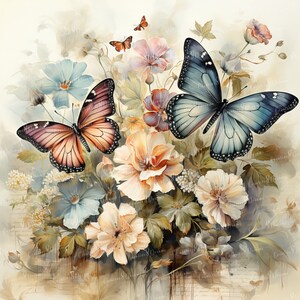 Shabby Chic Butterfly With Flowers JPG Clipart Bundle- Digital Download ...
