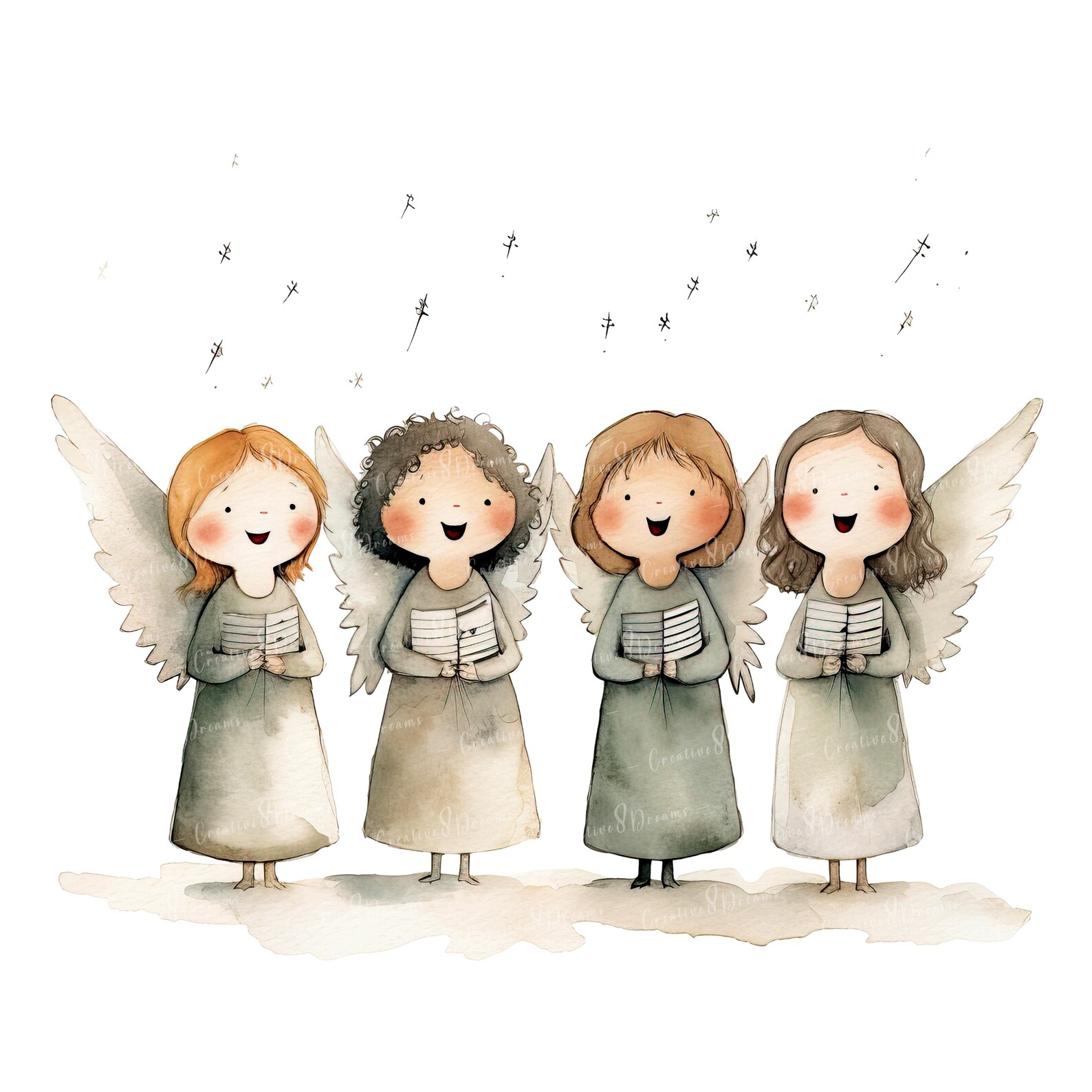 Adorable Little Angels Singing Christmas Carols PNG Clipart Bundle ...