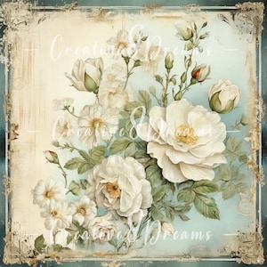 Vintage Page With White Roses Clipart Bundle- 10 High Quality ...