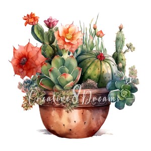 Cactus in Flower Pot Clipart Bundle- 10 High Quality Watercolor Jpgs ...